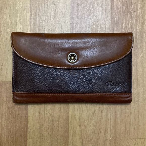 Fossil | Bags | Vintage Fossil Brown Black Trifold Snap Leather Wallet ...